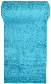 Běhoun Shaggy DELHI 7388A Jednobarevný tyrkysový modrý Šíře: 100 cm