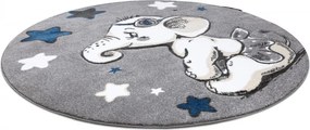 Detský kusový koberec Petit Elephant stars grey kruh, 140x140 (priemer) kruh, šedá, detská izba, Dywany Łuszczów