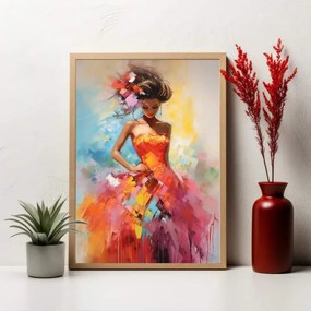 Plakát - Žena v růžových a oranžových šatech