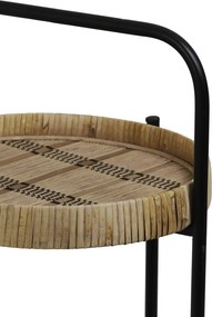 Černý kovový 2 patrový etažér s bambusovými podnosy Lorena - Ø 33*60cm