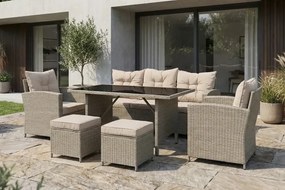 Zahradní sestava California Béžová – Ratanový relax s černým sklem