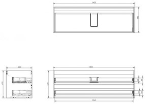Mexen Box-A, závěsná skříňka 140 cm, 2 zásuvky, grafitová matná, 91AX0-1400-470-2-66