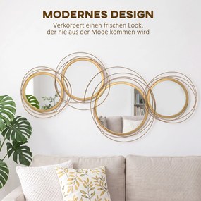 Zrcadlová sada HOMCOM se 4 kulatými zrcadly pro dekoraci obývacího pokoje, elegantní kovová dekorace na zeď | Aosom.de