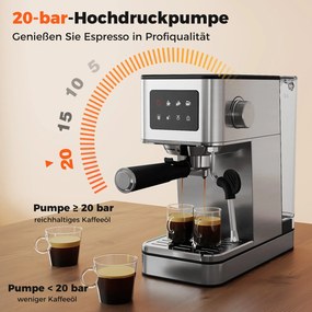 Costway Portafiltrační přístroj s napěňovačem mléka 20 Barový espresso přístroj