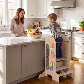 Costway 4 v 1 Dětská výuková věž se skluzavkou Montessori žebřík s křídovou