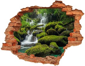 Wallmuralia Díra 3D ve zdi na stěnu Vodopád v lese 90x70 cm