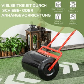 Válec na trávník Outsunny 50 cm široký, zahradní válec plnitelný 38 l vody/ 62 kg písku, ruční válec s rukojetí ve tvaru U, ocelový válec na trávník,…