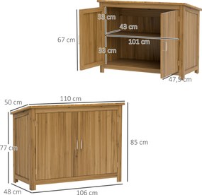 Zahradní skříňka, dřevěná komoda se 2 policemi na zahradu, terasu, odolná proti povětrnostním vlivům, 110 x 50 x 85 cm, hnědá barva