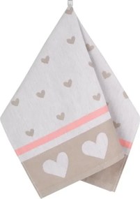 Bellatex Kuchyňská utěrka 1 ks 50x70 cm Srdce Růžová,Béžová