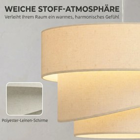 HOMCOM Závěsné svítidlo se 3 lněnými stínidly, moderní stropní lampa, výškově nastavitelné, béžové, žárovka není součástí