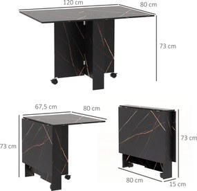 Skládací kuchyňský stůl HOMCOM, skládací jídelní stůl se 2 skládacími deskami, 2 kolečky s brzdami, pro 6 osob, nosnost 20 kg, 120 x 80 x 73 cm, imit…