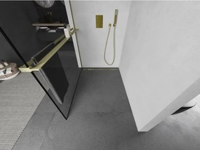 Mexen Kioto+, sprchová zástěna Walk-In s poličkou a věšákem 70 x 200 cm, 8mm čiré sklo černý vzor, ​​zlatý matný profil, 800-070-121-55-70