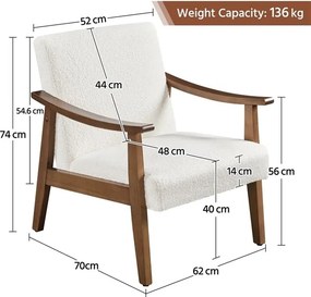 Křeslo Yaheetech – slonová kost, 62 cm (šířka) × 70 cm (hloubka) × 74 cm (výška), polyester (257085695831)