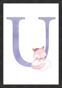 Abeceda písmena s liškou - Obraz, Plakát Velikost: B2 - 50x70 cm, Volba rámu: s černým rámem, Písmeno: U