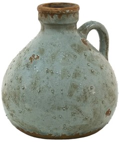 Šedá antik keramická dekorativní váza s ouškem  - 15*15*16 cm