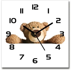 Wallmuralia Skleněné hodiny čtverec Plyšový medvídek 30x30 cm