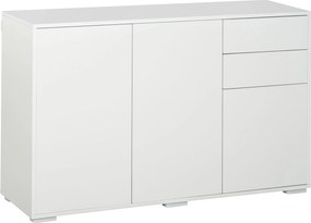 HOMCOM Úložný Buffet Skříň s 2 Posuvnými Šuplíky, 3 Dveřmi a Nastavitelnou Policí, Panely z Dřevotřísky 117 x 36 x 74 cm Bílá | Aosom