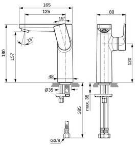 Ideal Standard Umyvadlová, páka na straně, stojánková baterie Optiline Mystyle 2.0