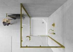 Mexen Rio čtvercová sprchová kabina 90 x 90 cm, transparentní, zlatá + sprchová vanička, bílá - 860-090-090-50-00-4510