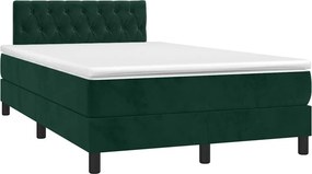 Box spring postel s matrací a LED tmavě zelená 120x200 cm samet 3134576