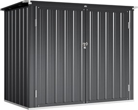 Outsunny úložný box na 2 popelnice 240 l, pozinkovaná ocel, víko na pantu a uzamykatelné dvoukřídlé dveře, zahradní domek, 150 x 80 x 117 cm, tmavě še