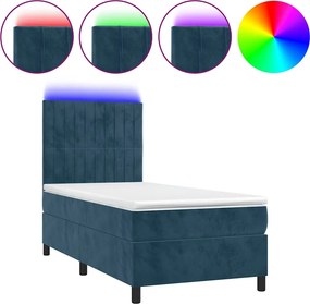 Box spring postel s matrací a LED tmavě modrá 90x200 cm samet 3136225