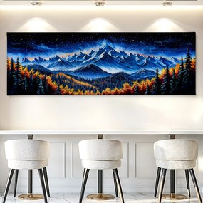 Obraz na plátně - Horské špičky se zářícími hvězdami FeelHappy.cz Velikost obrazu (šířka x výška): 210 x 70 cm