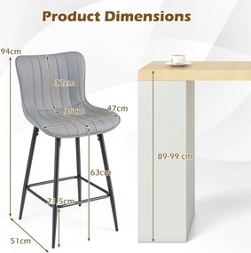 Costway Barové židle 2 sada vysokých kuchyňských stoliček s ergonomickým