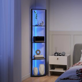 HOMCOM LED stojací lampa, 5stupňově stmívatelná lampa s policí, RGB měnění barev, dálkové ovládání B31-552V90BK