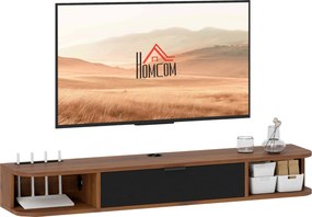 HOMCOM televizní stolek až do 127 cm, závěsný se sklápěcí zásuvkou, 2 otevřené police a průchod kabelu, 120x24x16 cm, ořech