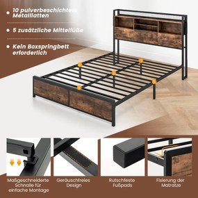 Costway Rám postele s nabíjecí stanicí a úložným prostorem a – 200 x 140 cm