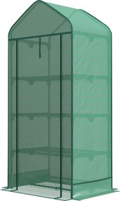 Outsunny skleník na rostliny s 4 policemi a roll-up dveřmi, malý kovový a PE skleník, 69x49x158 cm, tmavě zelený | Aosom