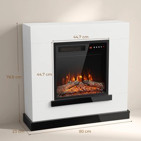 HOMCOM elektrický krb s římsou, topením a 3D efektem plamene, 80 cm, bílý