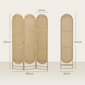 HOMCOM Paravan 3-dílný 120 x 170 cm Dělící stěna Skládací příčka se zaklenutou horní částí Přírodní