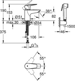 Grohe - Umyvadlová baterie s bidetovou sprškou, chrom