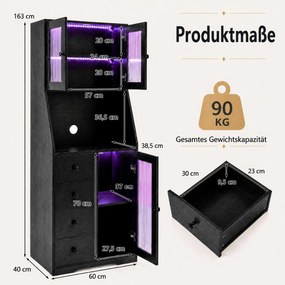 Costway 163 cm dřevěná kuchyňská skříň bufetová s pracovní deskou LED osvětlením