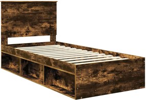 Rám postele s čelo Kouřový dub 90 x 200 cm Masivní borové dřevo 3409412