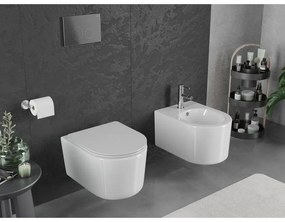 Mexen Sofia, závěsná WC mísa 490x360x355 mm, Rimless Tornádo + WC sedátko z duroplastu, bílá lesklá, 30540300T