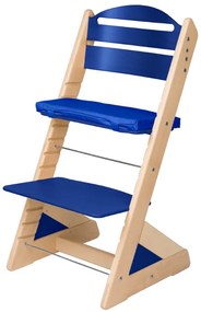 Jitro Dětská rostoucí židle Plus PŘÍRODNÍ VÍCEBAREVNÁ Modrá + modrý podsedák