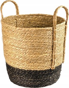 Pletený proutěný koš s ušima béžovo-černý L 36 cm Boho Tráva Mořská