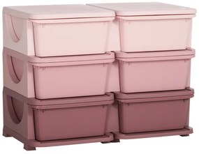 HOMCOM Dětská zásuvková skříňka (organizér) s úložnými boxy na hračky, růžová, 75 x 37 x 56,5 cm