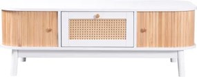 Aosom Ratanový konferenční stolek 110x55 cm, rustikální design s šuplíky - Ideální do obývacího pokoje a na terasu, barva dřeva a bílá