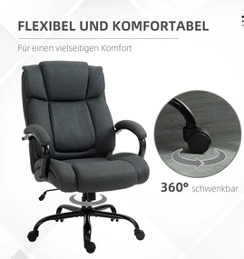 Vinsetto Kancelářská židle, ergonomická židle ke stolu, otočná židle s polstrovanými područkami, nosnost až 220 kg, šedá