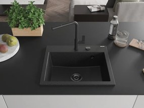 Mexen Oscar, 1-komorový granitový dřez 580x490x205 mm, černá-stříbrná metalíza, 6519581000-73-B