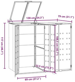 vidaXL Box na 2 popelnice antracitový 138 x 79 x 117 cm ocel