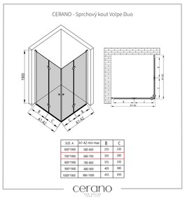 CERANO - Sprchový kout Volpe Duo L/P - černá matná, transparentní sklo - 70x70 cm - skládací