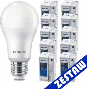 SADA 10 KS žárovek PHILIPS LED E27 10W 1055lm Teplá LED žárovka 2700K