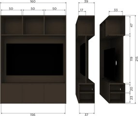Tmavě hnědá TV sestava z borovicového dřeva 160x215x40 cm Meggy – WOOOD