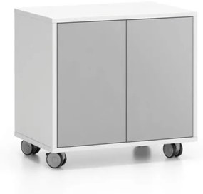 Pojízdná skříňka na kolečkách s dveřmi LAYERS, krátká, 600 x 400 x 575, bílá / šedá