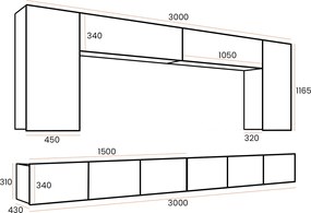 GAB Obývací stěna LORONA 13, Černá 300 cm